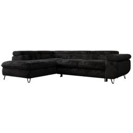 ECKSOFA PEDRO L Schwarz Pl&uuml;sch - Links Seite
