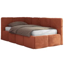 JUGENDBETT ARVO 90/200 - Orange Pl&uuml;sch - Multipocket-Matratze - Links Seite