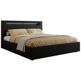 POLSTERBETT GOLD 5 CLASSIC 140/200 - Schwarz Kunstleder - Schaum-Matratze