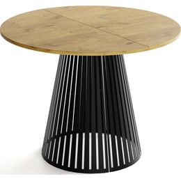 ESSTISCH Naro rund ausziehbar mit Schwarzem Lamellen-Metallgestell, Braun 100-180/100/76 cm