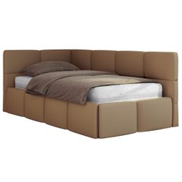 JUGENDBETT ARVO 90/200 - Braun Kunstleder - Foam-Matratze - Links Seite
