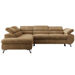 ECKSOFA PABLO L Hellbraun Schenille grob gewebt - Links Seite mit Visco Topper
