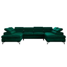 WOHNLANDSCHAFT PABLO U Velvet Dunkelgr&uuml;n mit Topper Visco