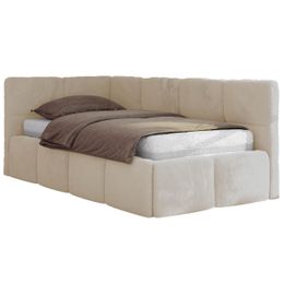 JUGENDBETT ARVO 90/200 - Creme Pl&uuml;sch - Foam-Matratze - Links Seite