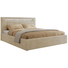 POLSTERBETT GOLD 5 CLASSIC 200/200 - Creme Pl&uuml;sch - Schaum-Matratze
