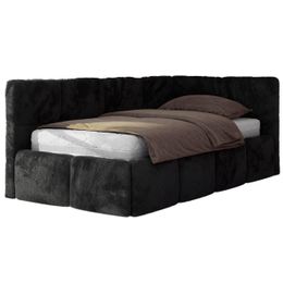 JUGENDBETT ARVO 90/200 - Schwarz Pl&uuml;sch - Foam-Matratze - Rechts Seite