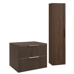 Badplaats BADM&Ouml;BEL-SET Rimini 2 Teile Walnuss Braun - 60 x 46 x 46 cm