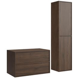 Badplaats BADM&Ouml;BEL-SET Mali 80 cm Walnuss Braun - mit Hochschrank - 80 x 46 x 49 cm