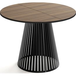 ESSTISCH Naro rund ausziehbar mit Schwarzem Lamellen-Metallgestell, Walnuss Braun 120-200/120/76 cm