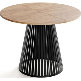 ESSTISCH Naro rund ausziehbar mit Schwarzem Lamellen-Metallgestell, Braun 120-200/120/76 cm