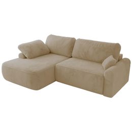 ECKSCHLAFSOFA CUBO L Creme Pl&uuml;sch - links