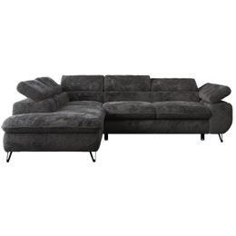 ECKSOFA PETER L Anthrazit Pl&uuml;sch - Links Seite