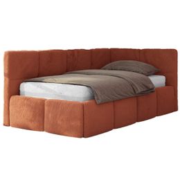 JUGENDBETT ARVO 90/200 - Orange Pl&uuml;sch - Multipocket-Matratze - Rechts Seite