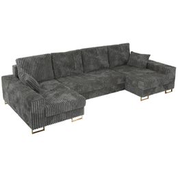 WOHNLANDSCHAFT DORIAN U Cord Dunkelgrau