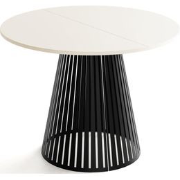 ESSTISCH Naro rund ausziehbar mit Schwarzem Lamellen-Metallgestell, Beige Cashmere 100-180/100/76 cm