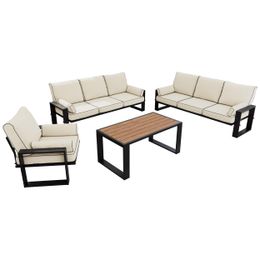 GARTENM&Ouml;BEL-SET ELBA: 1x Tisch, 2x Sofa, 1x Sessel - Beige