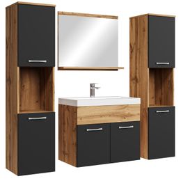 Badplaats BADM&Ouml;BEL-SET Montreal 5 Teile Eiche / Schwarz - 60 x 35 x 51 cm
