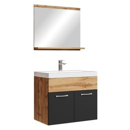 Badplaats BADM&Ouml;BEL-SET Montreal 3 Teile Eiche - Schwarze Waschbecken - 60 x 35 x 51 cm