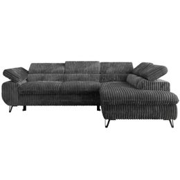ECKSOFA PABLO L Dunkelgrau Cord - Rechts Seite mit Visco Topper