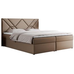 BOXBETT NEOMI 120/200 - Braun Kunstleder - H3 - Topper T25