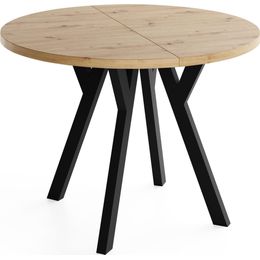 ESSTISCH Vero rund ausziehbar verl&auml;ngerbar, Eiche Artisan Hellbraun 100-200/100/77 cm