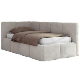 JUGENDBETT ARVO 90/200 - Hellgrau Pl&uuml;sch - ohne Matratze - Links Seite