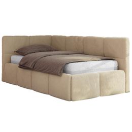 JUGENDBETT ARVO 90/200 - Beige Pl&uuml;sch - ohne Matratze - Links Seite