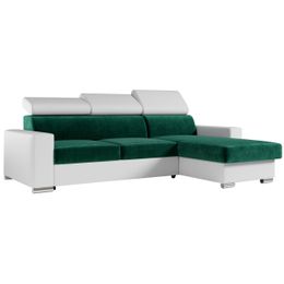 ECKSOFA FOX-L Dunkelgr&uuml;n/Wei&szlig;