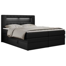 BOXSPRINGBETT GOLD-5 KING LED 140/200 Schwarz Kunstleder - H3