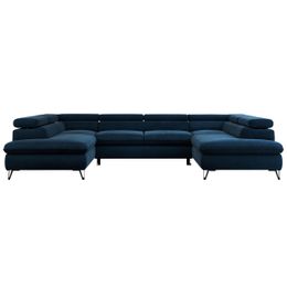 WOHNLANDSCHAFT PEDRO U Velvet Dunkelblau