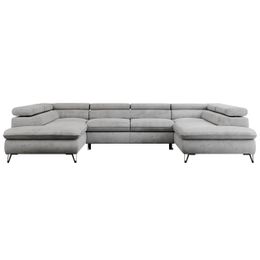 WOHNLANDSCHAFT PEDRO U Velvet Hellgrau