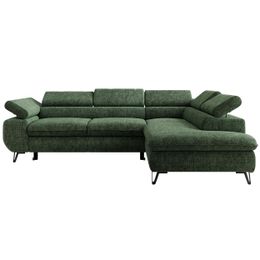 ECKSOFA PABLO L Dunkelgr&uuml;n Schenille grob gewebt - Rechts Seite mit Visco Topper