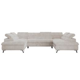 WOHNLANDSCHAFT PABLO U Cord Beige mit Topper T25