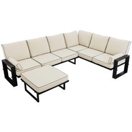 GARTENM&Ouml;BEL-SET ELBA: 1x Tisch, 1x Ecksofa, 1x Hocker - Beige
