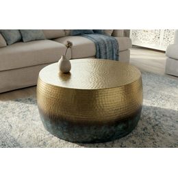 Riess Ambiente Runder Couchtisch ORIENT III 60cm gold Metall mit Patina Hammerschlag Design handmade Riess-Ambiente Sofatisch Wohnzimmertisch Glamour Orientalisch