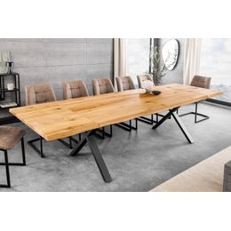Riess Ambiente Verl&auml;ngerbarer Esstisch WILD OAK 160-260cm natur Eichenholz Baumkante X-Gestell Riess-Ambiente Esszimmertisch K&uuml;chentisch rechteckig 2 Personen