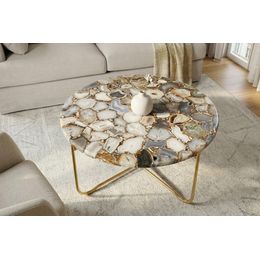 Riess Ambiente Runder Couchtisch NOBLE 65cm Edelstein Achat abnehmbare Tischplatte goldenes Metallgestell Riess-Ambiente Sofatisch Wohnzimmertisch Glamour
