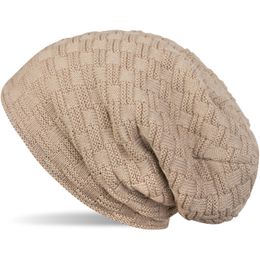 Strickm&uuml;tze styleBREAKER "Feinstrick Beanie mit Flecht Muster und Teddyfleece", Damen, braun (hellbraun), 100% Viskose CV., Modisch, M&uuml;tzen Strickm&uuml;tze