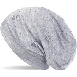 Beanie styleBREAKER "Beanie mit Strass Sterne", Damen, grau (hellgrau meliert), Obermaterial: 100% Viskose CV., Modisch, M&uuml;tzen Beanie
