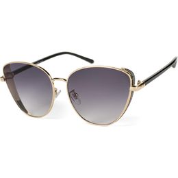 Sonnenbrille styleBREAKER "Cateye Sonnenbrille mit Glitzer Side Shield", Damen, grau (gestell gold, glas grau verlauf), Modisch, Sonnenbrillen Sonnenbrille