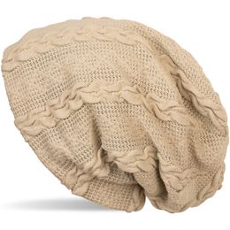 Strickm&uuml;tze styleBREAKER "Feinstrick Beanie mit Zopfmuster und Fleece", Damen, beige, 50% Viskose CV. 50% Polyester PES., Modisch, M&uuml;tzen Strickm&uuml;tze