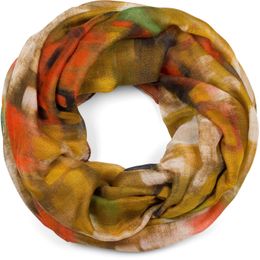 Loop styleBREAKER "Loop Schal mit buntem Pinselstrich Muster", Damen, gelb (curry, rot, gr&uuml;n), Obermaterial: 80% Viskose CV. 20% Baumwolle CO., Modisch, Modet&uuml;cher Loop