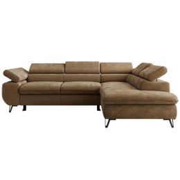 ECKSOFA PABLO L Braun Schenille glatt - Rechts Seite mit Visco Topper