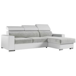 ECKSOFA FOX-L Hellgrau/Wei&szlig;