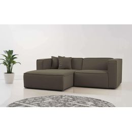 Ecksofa OTTO HOME "Tammie", braun (schwarz braun), B:222cm H:73cm T:154cm, 100% Polyester, Sofas, Ecksofa, Breite 222 cm, Webstoff fein, bodentief, mit Wellenunterfederung