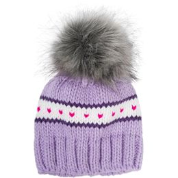 Strickm&uuml;tze styleBREAKER "Kinder Strick Bommelm&uuml;tze Herzmuster", Jungen, lila (flieder), Modisch, M&uuml;tzen Strickm&uuml;tze