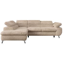 ECKSOFA PETER L Beige Pl&uuml;sch - Links Seite