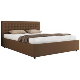 POLSTERBETT PAVO CLASSIC 160/200 - Braun Kunstleder - Schaum-Matratze