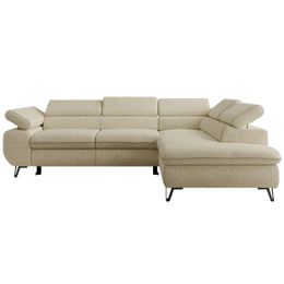 ECKSOFA PABLO L Creme Struktur - Rechts Seite mit T25 Topper