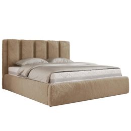 POLSTERBETT SAVINO CLASSIC 140/200 - Beige Pl&uuml;sch - Schaum-Matratze